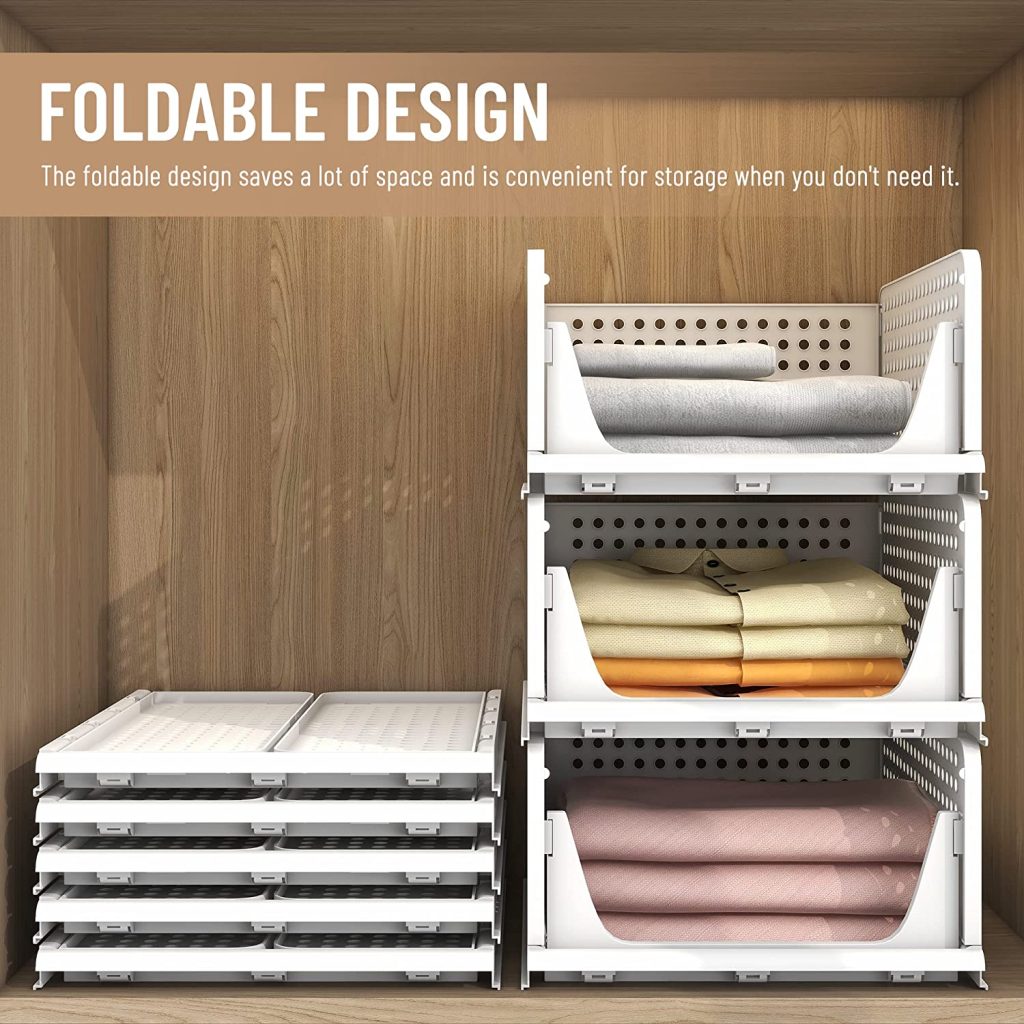Stackable Plastic Storage Basket Closet Organizer Drawer Shelf Bins 4 ...
