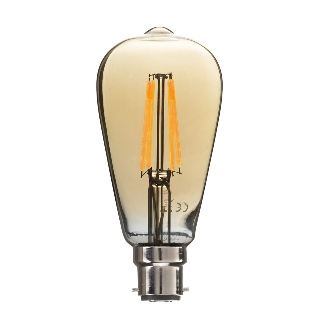 4W LED Filament Edison Amber Warm White Light Bulb B22 PIN Dimmable ...