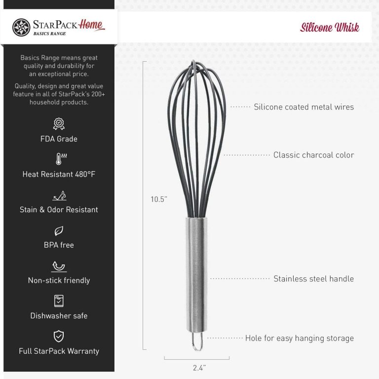 Silicone Whisk Stainless Steel Nonstick Heat Resist metallic - Barksdale